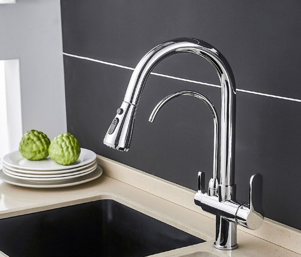 Kitchen Faucet Swivel Spout Pull Out Spray Water Filter Tap Three Way ...