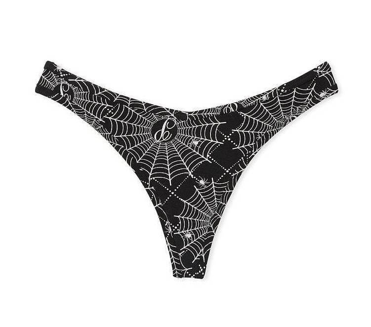 Victoria's Secret PINK Halloween Thong String V-Cut LOGO Black Spiders ...