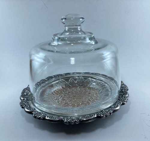 Oneida Silver Plate Cheese Tray With Glass Dome Glass Plate Cork Lined ...