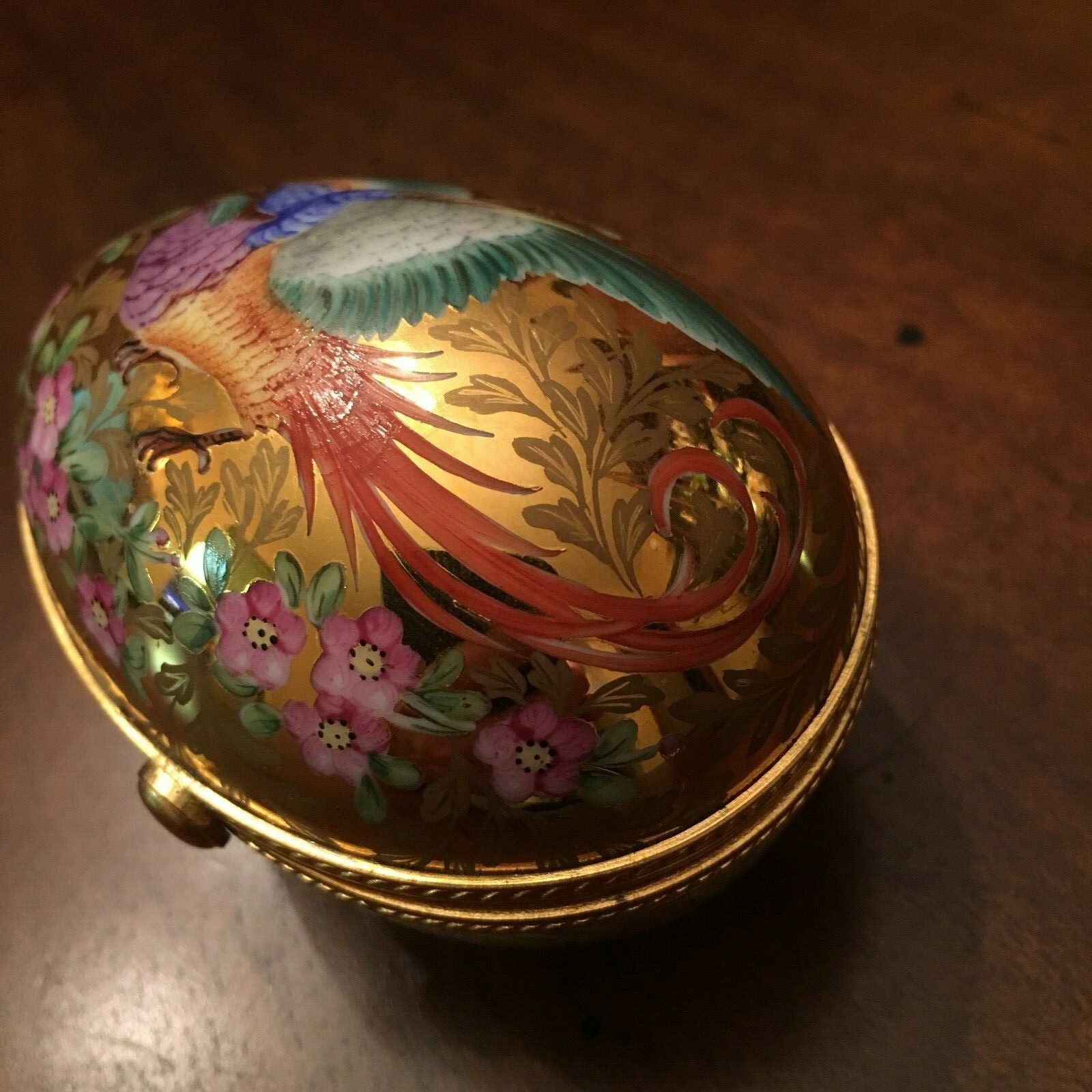 TIFFANY & CO. LIMOGES PORCELAIN FRANCE GOLDEN EGG WITH BIRD FLOWERS ...