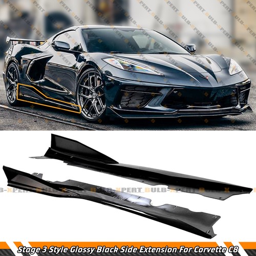Stage 3 Gloss Black Winglet Side Skirt Extension For 2020-2024 Corvette ...