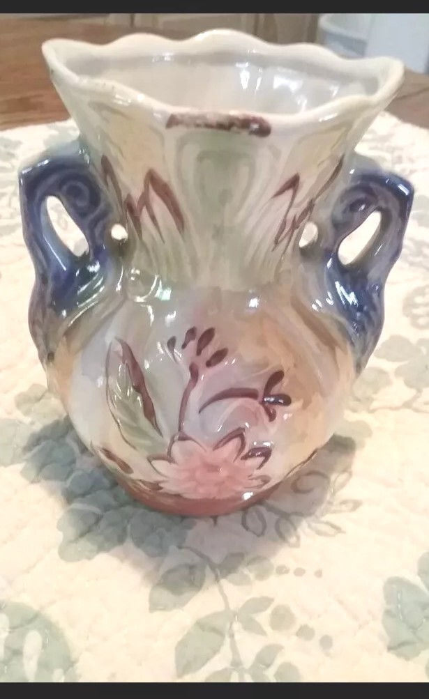 Vintage 1960 Handpainted Lustreware Floral Double Handled Sm Vase Made In Brazil | eBay