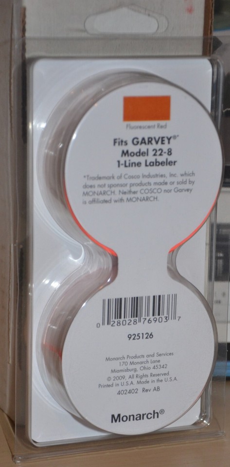 Monarch price marking labels for Garvey 22-9 1 line labeler fluorescent ...