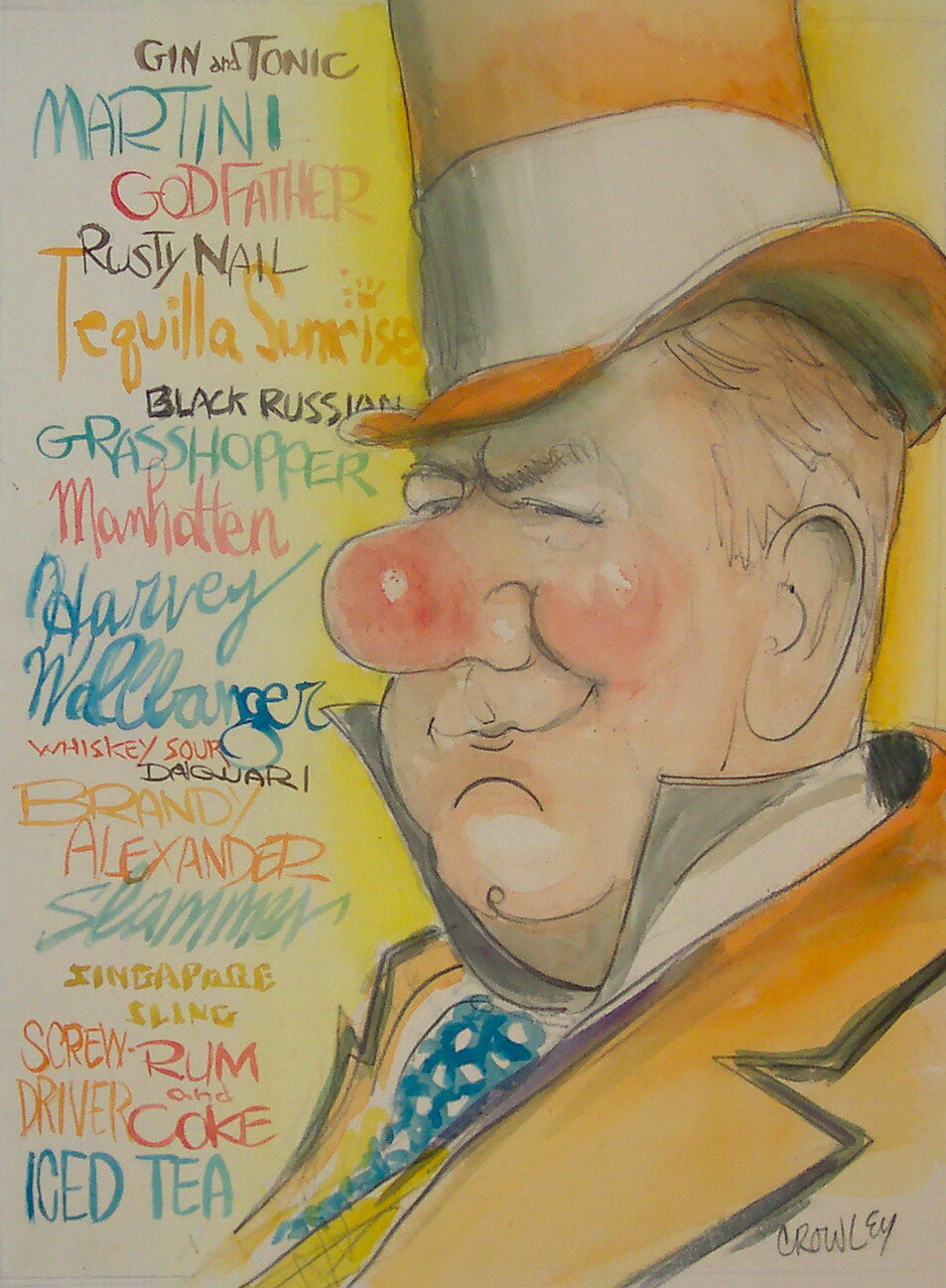 WC Fields by Bill Crowley original caricature - ink & watercolor ...