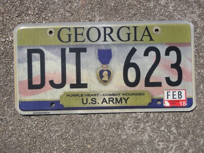 2018 Georgia Purple Heart Metal License Plate DJI 623 Military Combat ...