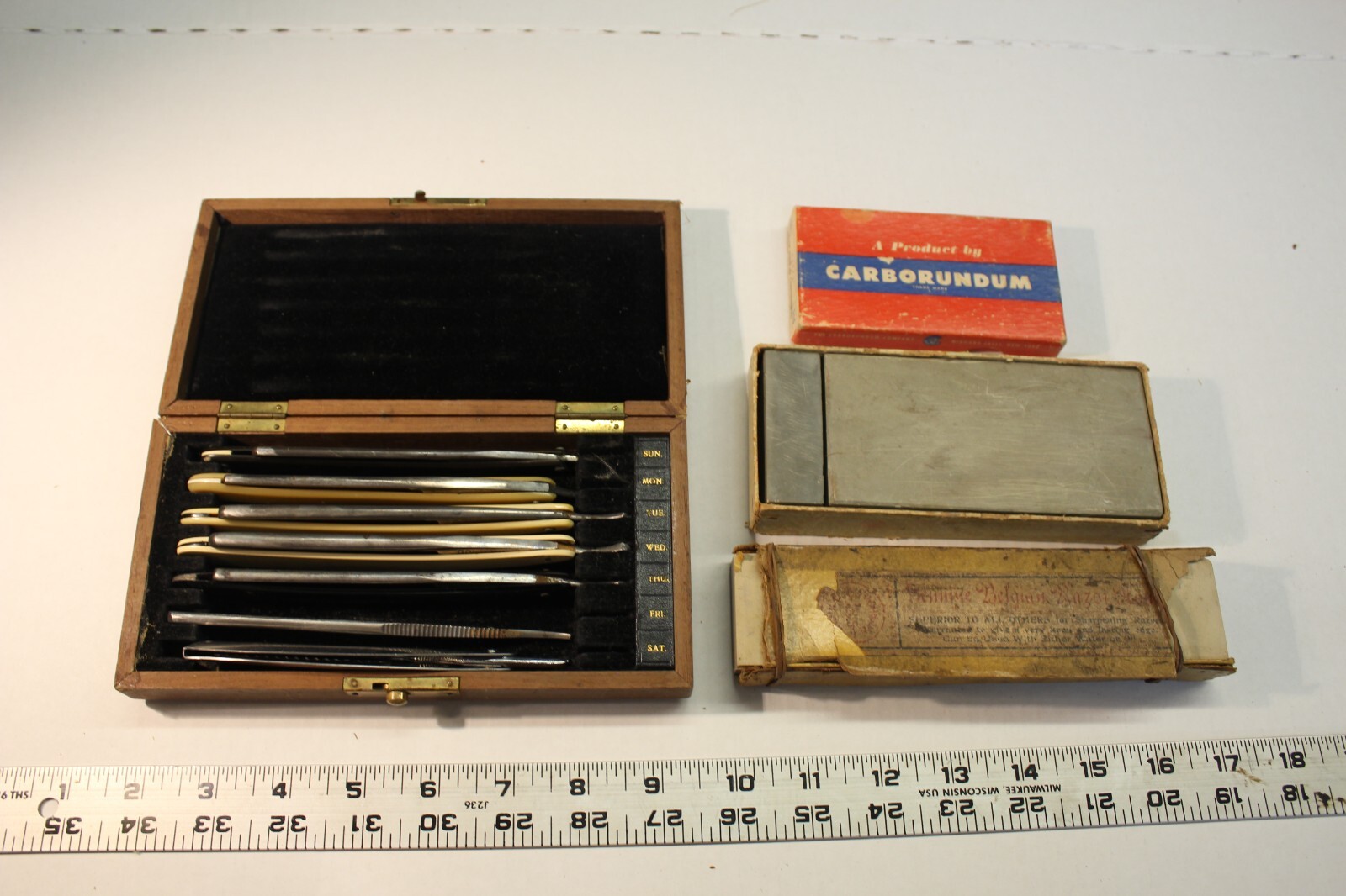 Lot of 13 Vintage Straight Edge Razors, Antique Wood Box, Sharpening ...
