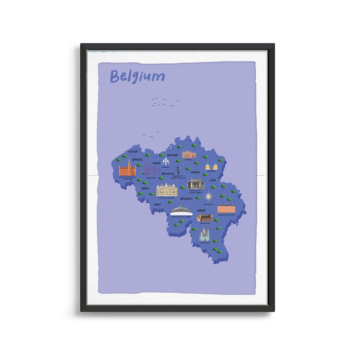 Belgium Illustrated Map poster Choose your Size | eBay Australia