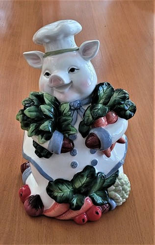 CHEF PIG FIGURINE, SPRING COLLECTION BY CORNER RUBY. PORCELAIN CERAMIC ...