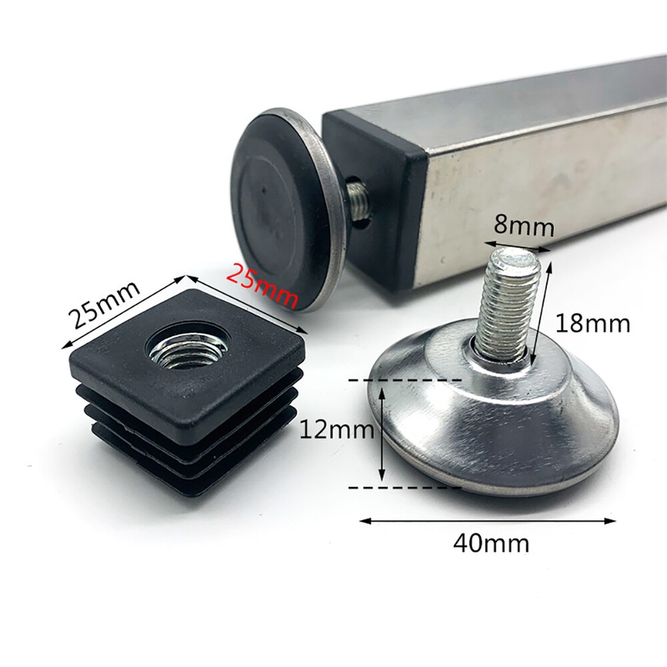 M8 Threaded Plugs Plastic Square Tube End Caps Furniture Adjustable ...