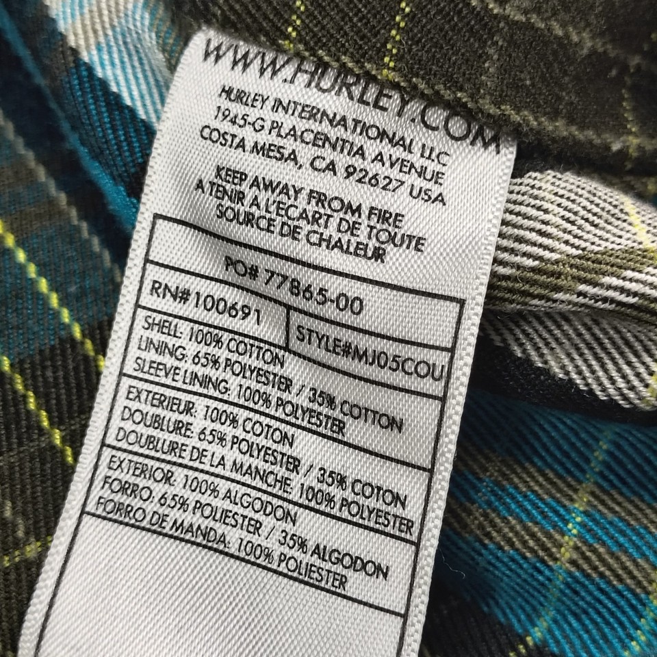 Hurley Waxed Field Jacket Military Canvas Cotton Plaid Flannel Linned ...