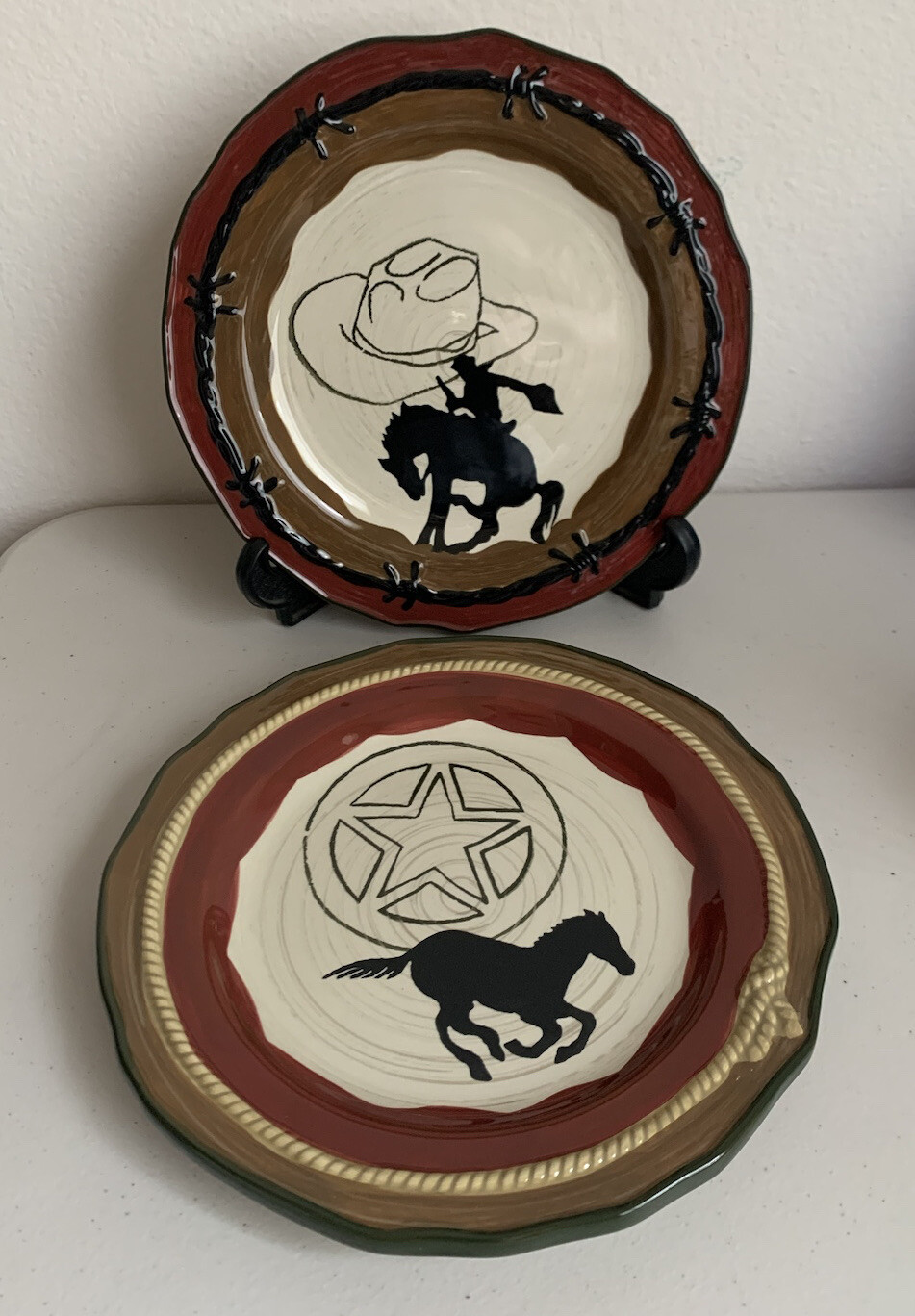 Sonoma Happy Trails Cowboy Plates Barb wire horse Design Western 8.75 ...