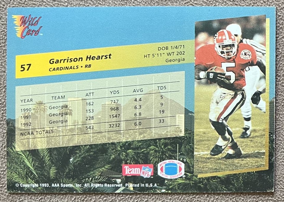 1993 Wild Card Hobby Preferred Garrison Hearst Rookie Phoenix Cardinals ...
