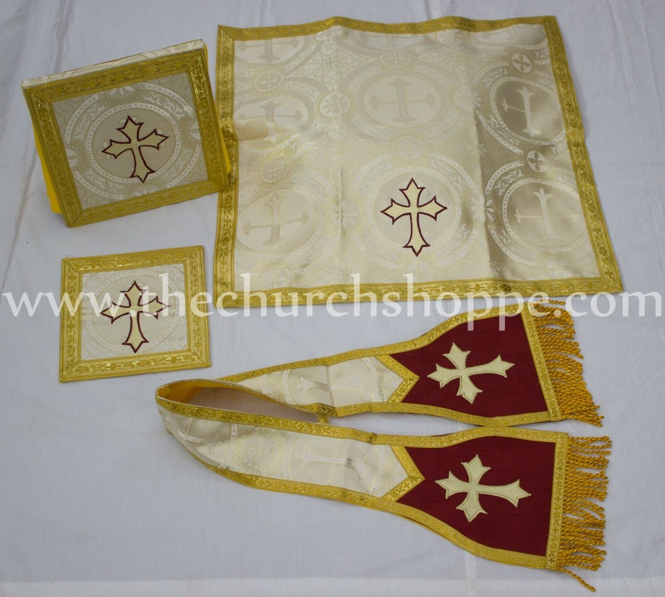 Metallic Gold Roman Chasuble Fiddleback Vestment 5pc set,IHS embroidery ...