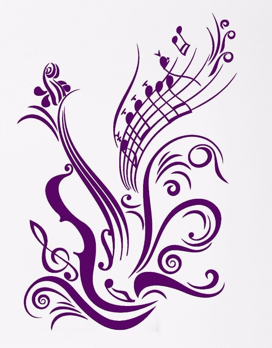 Vinyl Decal Wall Sticker Violin Notes Paper Music Record Studio Decor ...