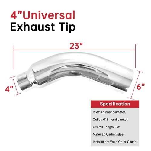 4" Inlet to 6" Outlet 23" LONG DIESEL EXHAUST CHROMED TURNDOWN ELBOW ...