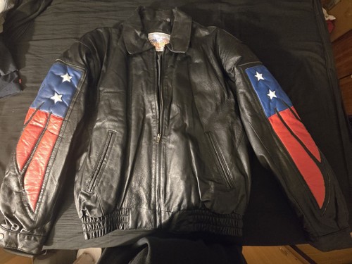 Men's Leather Heavy Duty USA American Flag Bald Eagle Black Biker ...