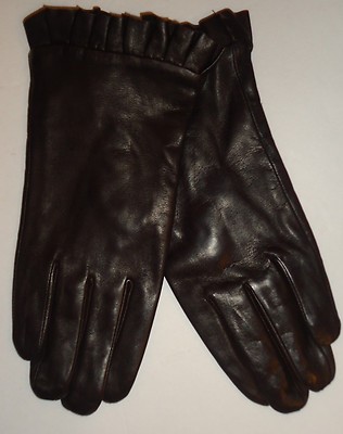 Ladies Women's Genuine Leather Ruffle Gloves, Brown, XL | eBay