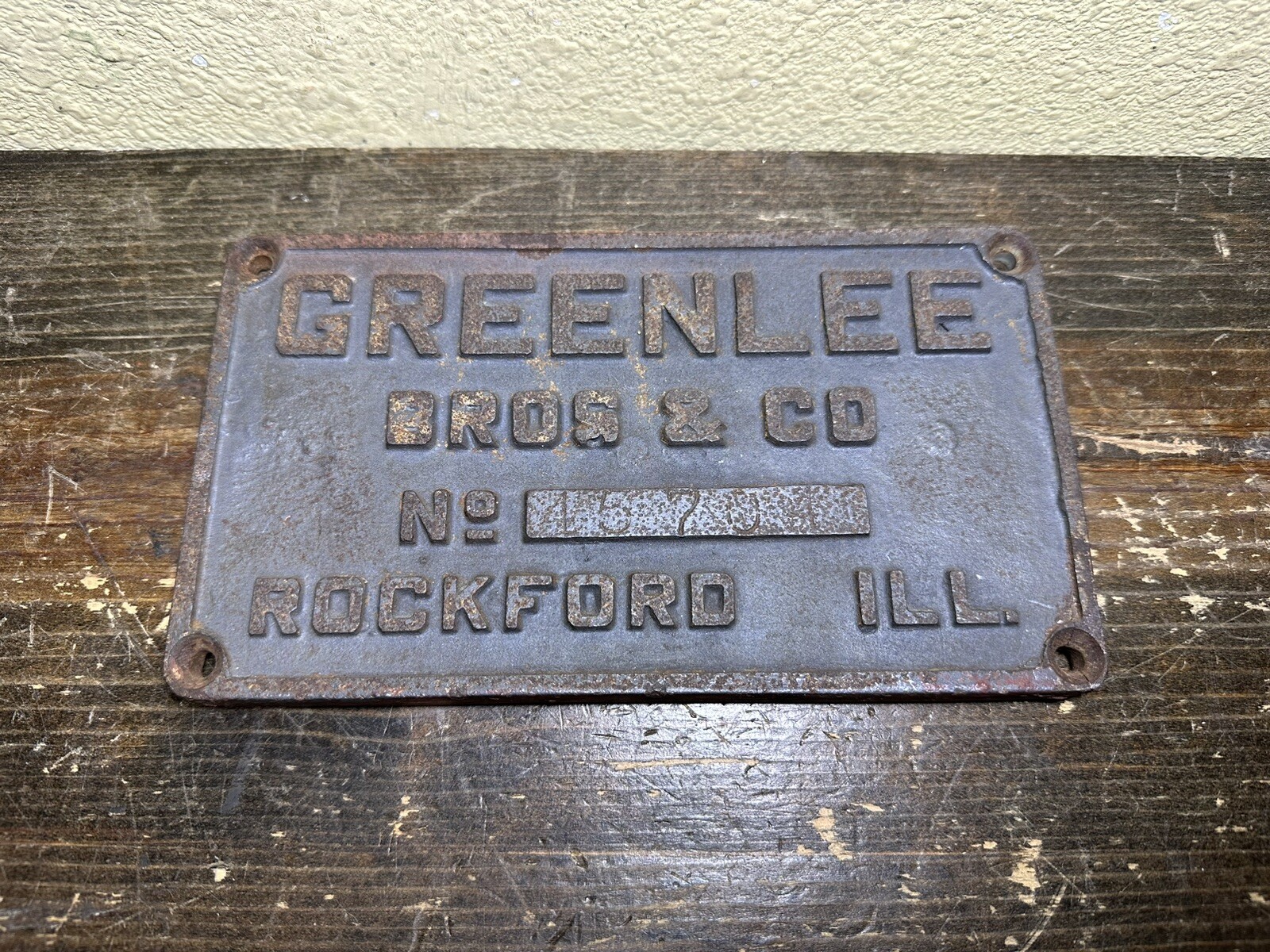 Greenlee Bros & Co Cast Iron Machinery Sign Rockford IL Original Signs ...