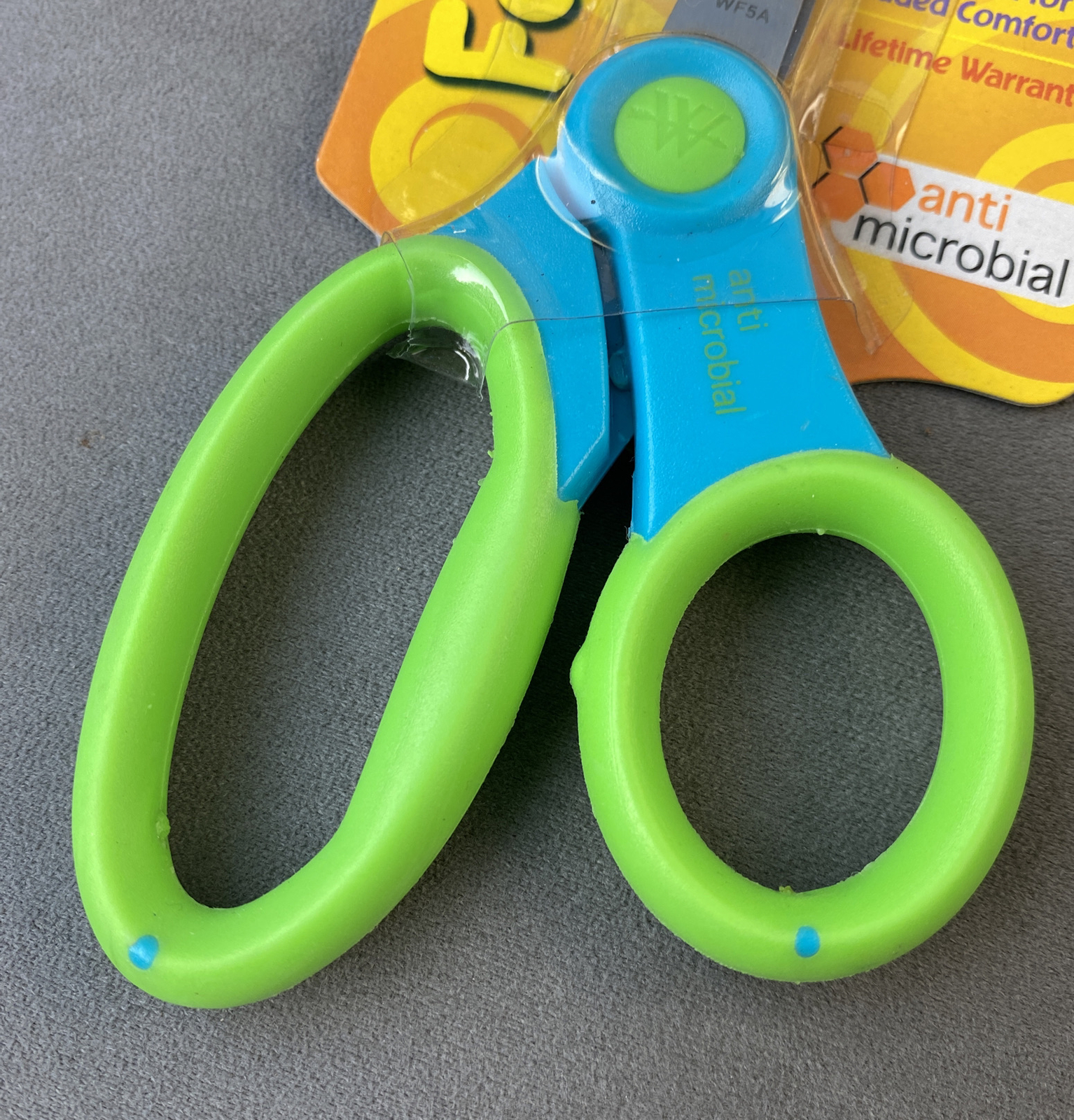 Westcott Scissors For Kids Pointed Tip Ages 6+ Microban Green/Blue Soft ...