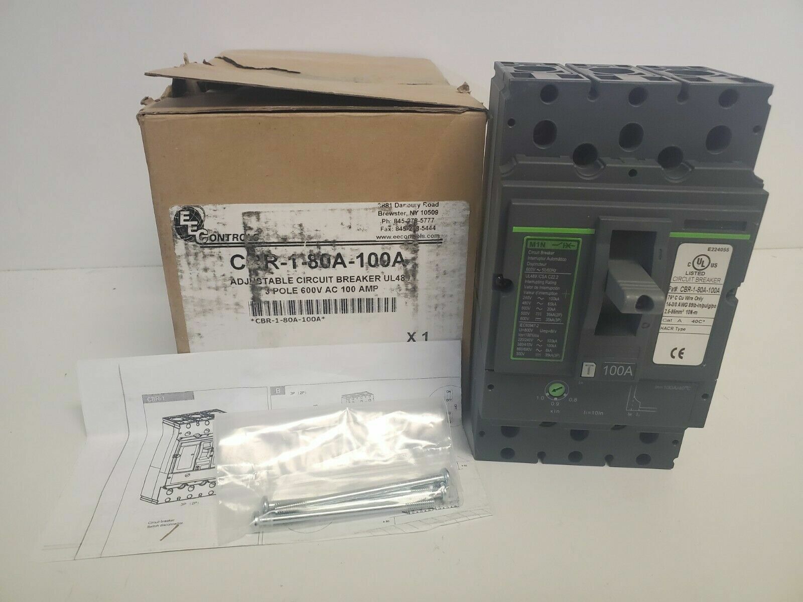 NEW IN BOX! EE CONTROLS 100A ADJUSTABLE CIRCUIT BREAKER CBR-1-80A-100A ...