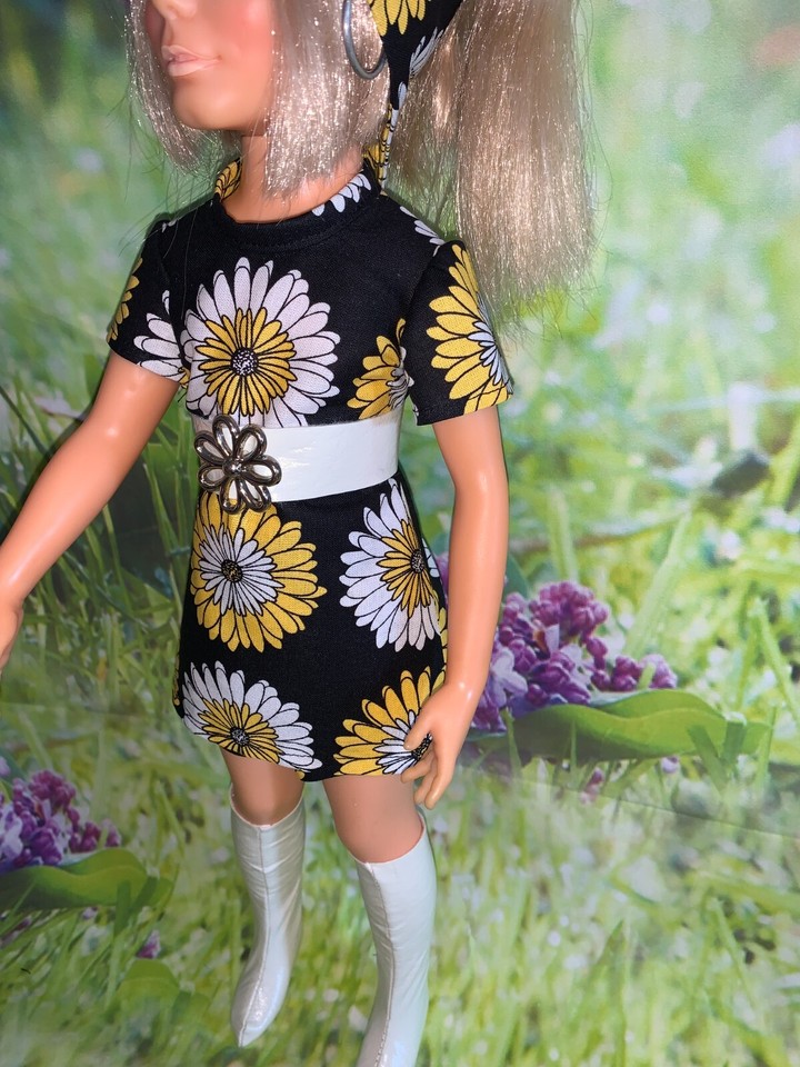 Doll clothes fit 18" Ideal Crissy Black Yellow Daisy Mini dress ...