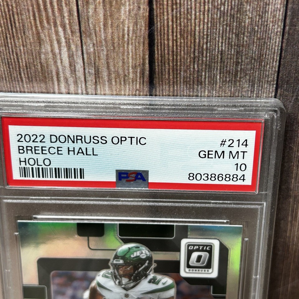 Breece Hall - 2022 Panini Donruss Optic Holo PSA 10 #214 RC - New York ...