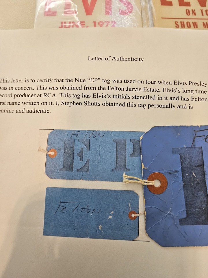 1972 Elvis Presley Backstage Pass Collection + EP Tour Tag from Felton ...