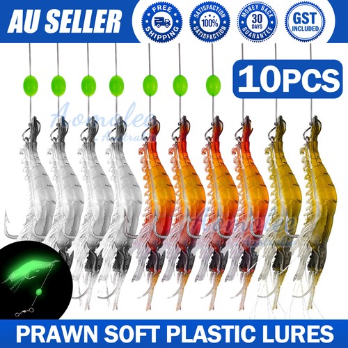 10X Soft Plastic Fishing Lures Tackle Prawn Shrimp Flathead Bream Cod ...