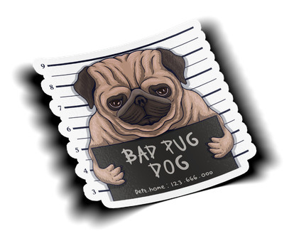 Bad Pug Jail Funny Animal Dog Puppy Vinyl Sticker for Tumblers, Laptop ...