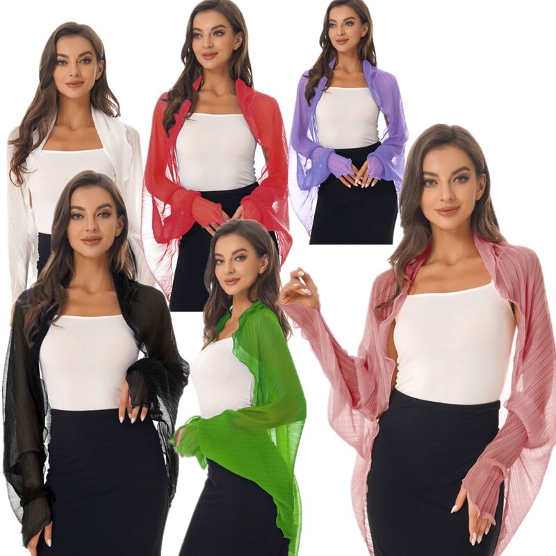Women's Chiffon Long Sleeve Sun Protection Cardigan Shrug Shawls Beach ...