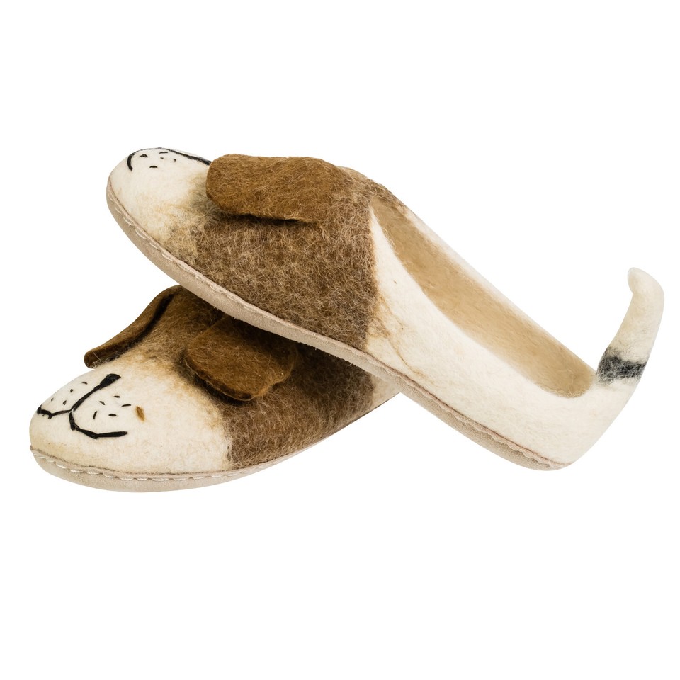 Eco Friendly Natural Sheep Wool Felted Handmade Dog Shaped Slippers | eBay