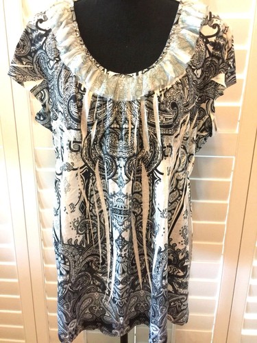 UNITY WORLD WEAR WOMAN BLOUSE SIZE 2X GREY/WHITE/MINT/MULTI EMBELLISHED ...