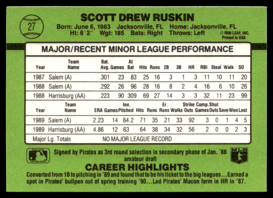 1990 Donruss The Rookies - Scott Ruskin #27 (RC) | eBay