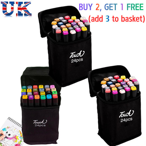 24 Colour Brush Pens Set Dual Tips Fine Art Markers Drawing Watercolour ...