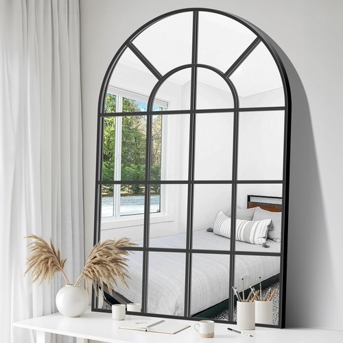 Black Arched Mirror, 30x48 inch Window Pane Mirrors for Wall Decor ...
