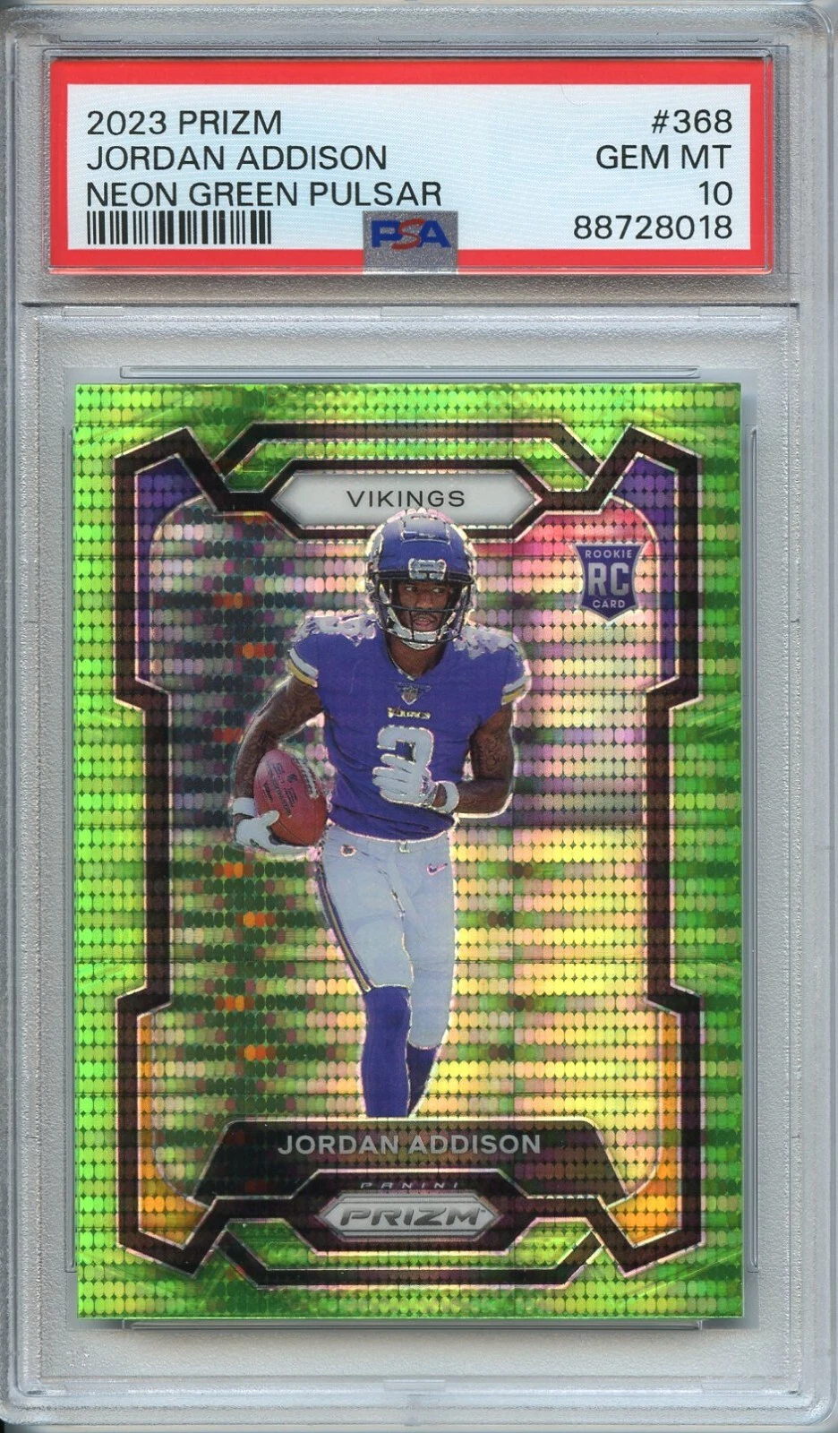 Jordan Addison 2023 Prizm #368 Neon Green Pulsar PSA 10 Price Guide ...
