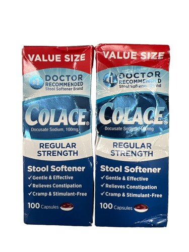 LOT OF 2 Colace REGULAR Stool Softener 100mg docusate sodium 100 ...