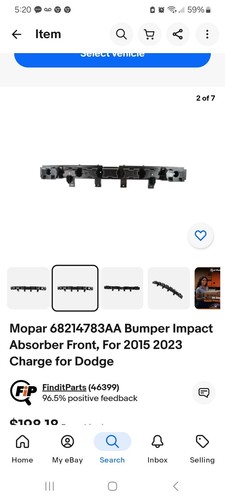 Karpal 68214783AA Bumper Impact Absorber Front, For 2015 2023 Charge ...