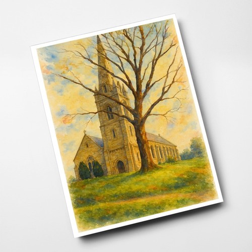 A6 PRINT - The Parish Church, Twigworth - Vintage Art Style | eBay UK