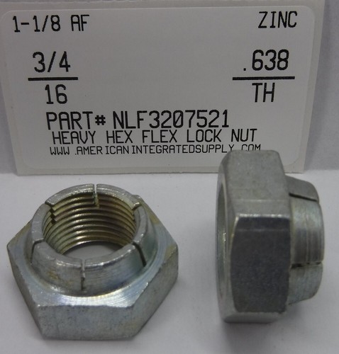 3/4-16 HEAVY HEX FLEX LOCK NUTS STEEL ZINC PLATED 1-1/8 AF X .638 TH (5) | eBay