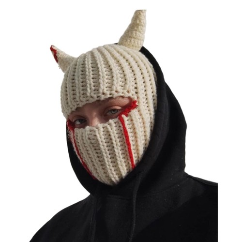 Funny Horns Creative Knitted Hat Beanies Warm Full Face Cover Ski ...