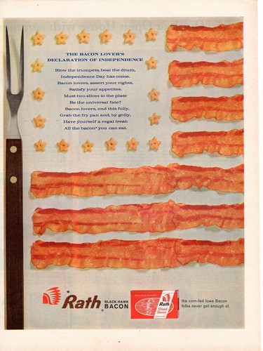 Vintage advertising print Food RATH Black Hawk Bacon Flag Independence ...
