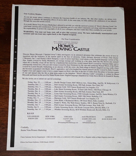 Howl's Moving Castle Academy Film Screening Invitation Ghibli Movie ...