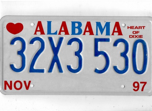 ALABAMA 1997 license plate "32X3 530" ***MINT***FAYETTE***CIRCUS COLORS ...