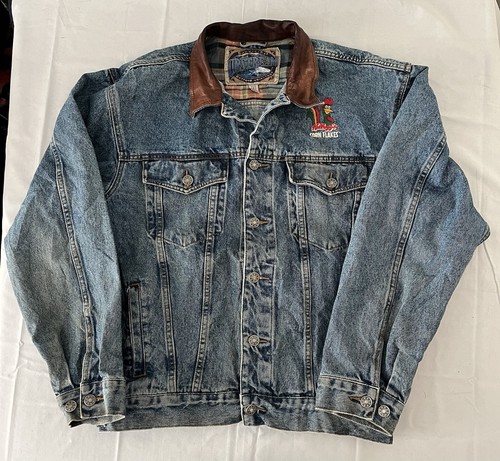Vintage Kelloggs Denim Jacket Embroidered Corn Flakes Leather Collar ...