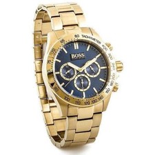 NEW HUGO BOSS HB 1513340 MENS IKON STEEL GOLD BLUE DIAL CHRONOGRAPH ...