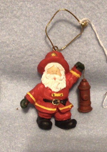 Christmas Fireman Santa With Hydrant Resin Dimensional Ornament New 2. ...
