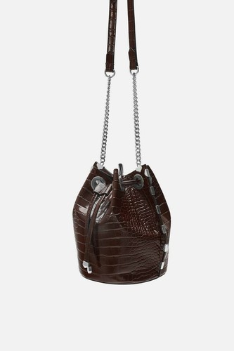 ZARA MOCK CROC BUCKET BAG BROWN NEW | eBay