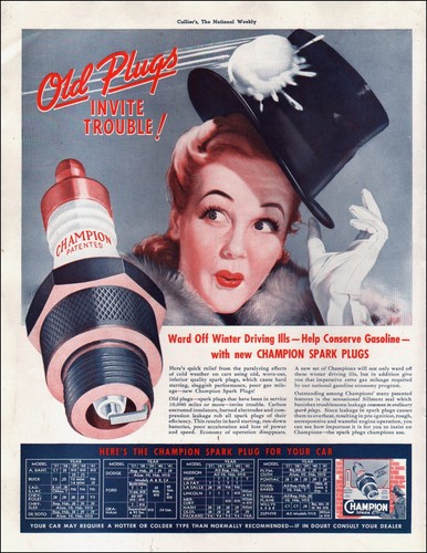 1941 Vintage ad Champion Spark Plugs Art Black Hat Gloves Art 12/12/22 ...