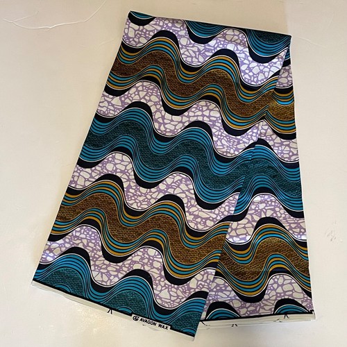 African Print Blue Multicolor Wavy Striped Print Cotton Fabric - By the ...